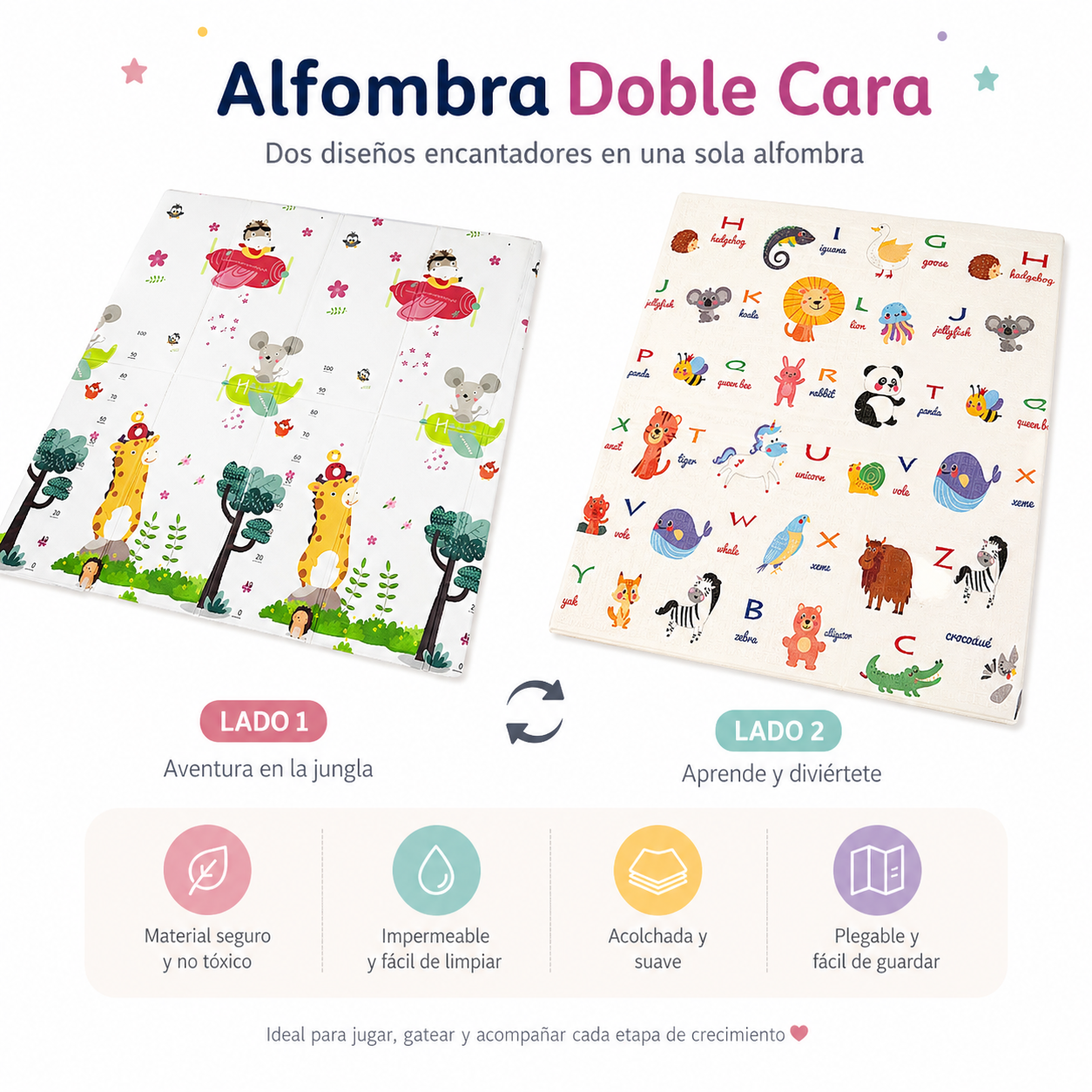 Alfombra de Juego reversible y plegable– Diseño jirafa y animales ...